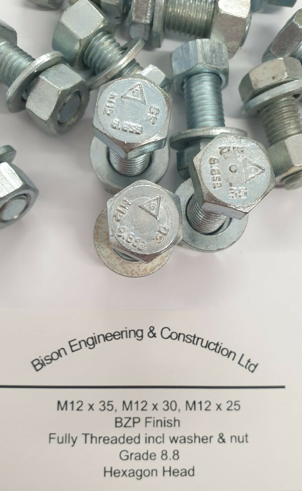 M12 BZP Fully Threaded Bolt Sets - Grade 8.8 - Includes Washer & Nut ...